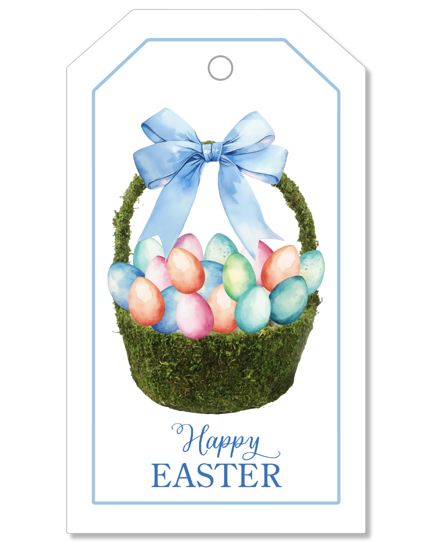 MOSS FLOCKED EASTER BASKET + BLUE BOW GIFT TAGS | EASTER – B. ROWE & CO.